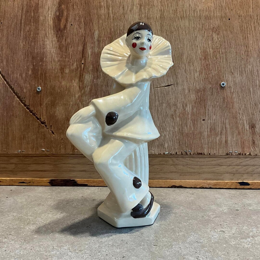 Vintage Art Deco Black and Cream French Pantomime Character Seated ...