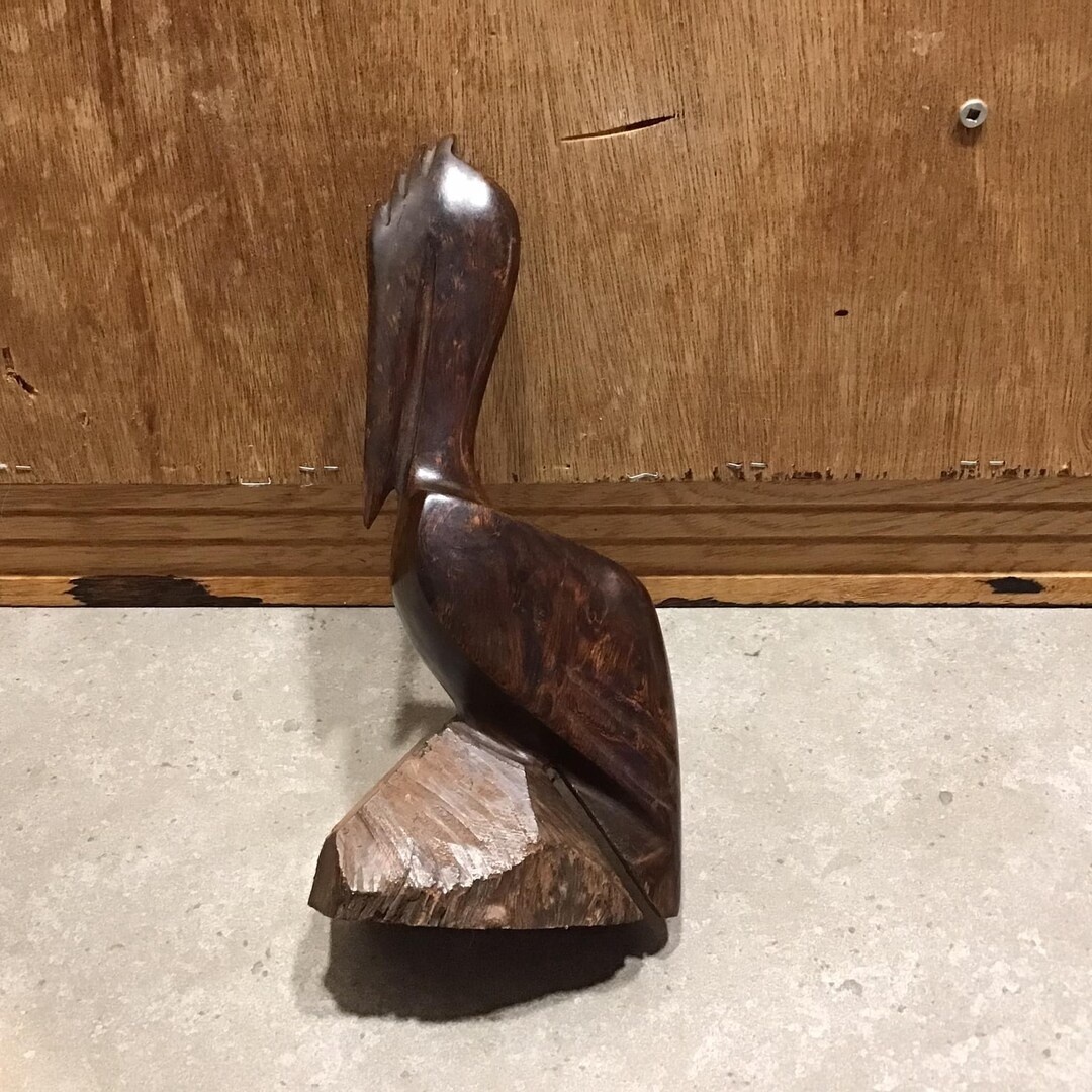 Vintage Carved Wood Pelican Sculpture, Wooden Bird Statue, Ironwood - Etsy