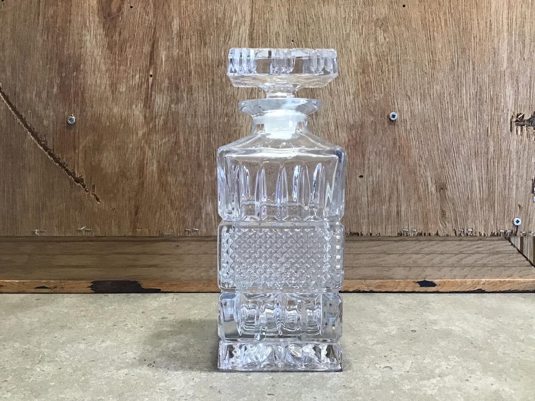 Bohemia Crystal Decanter , Czech Crystal Decanter , Square Whiskey Decanter, Heavy Cut Crystal ...