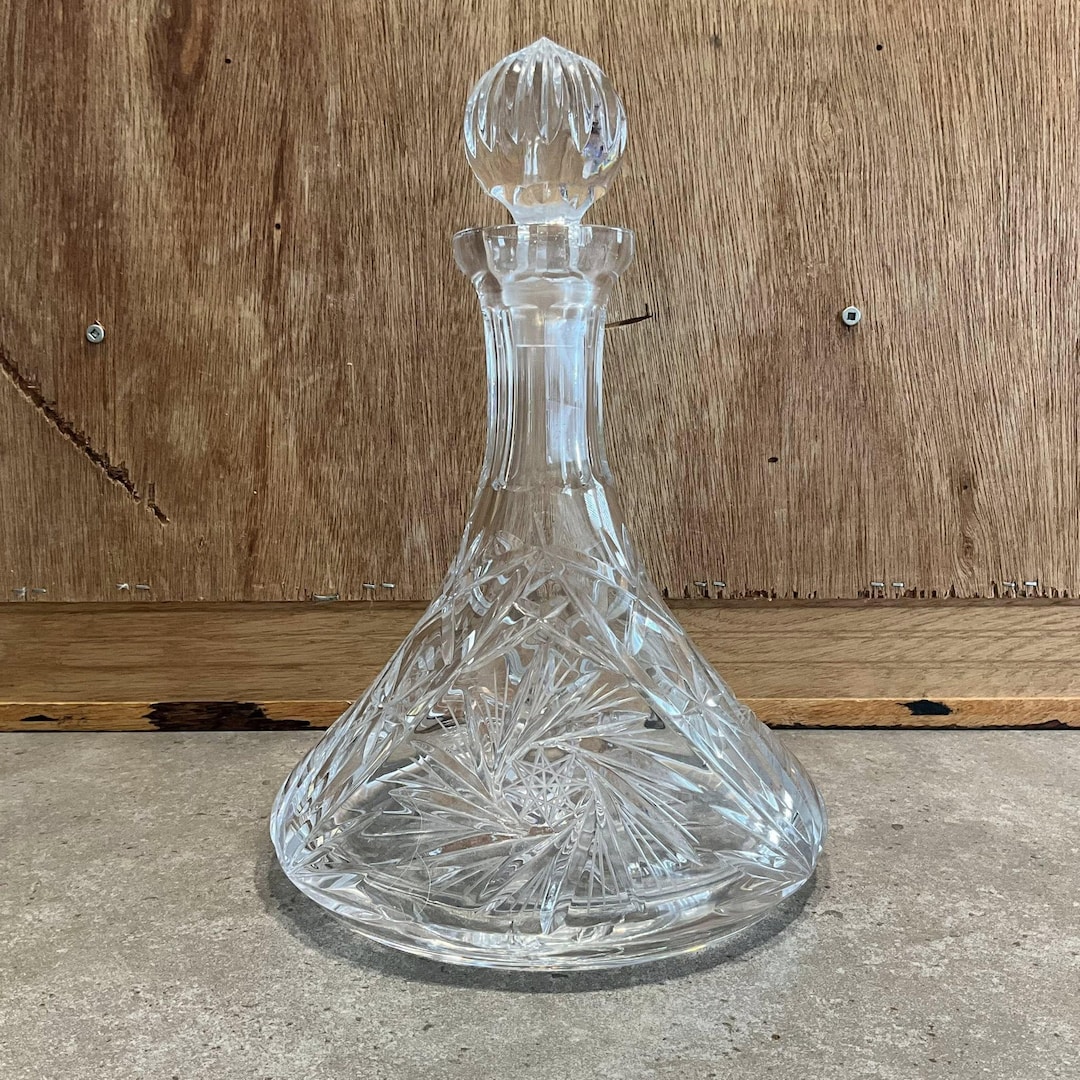 Vintage Crystal Decanter: Pinwheel Cut Glass, Art Deco Bar Cart ...