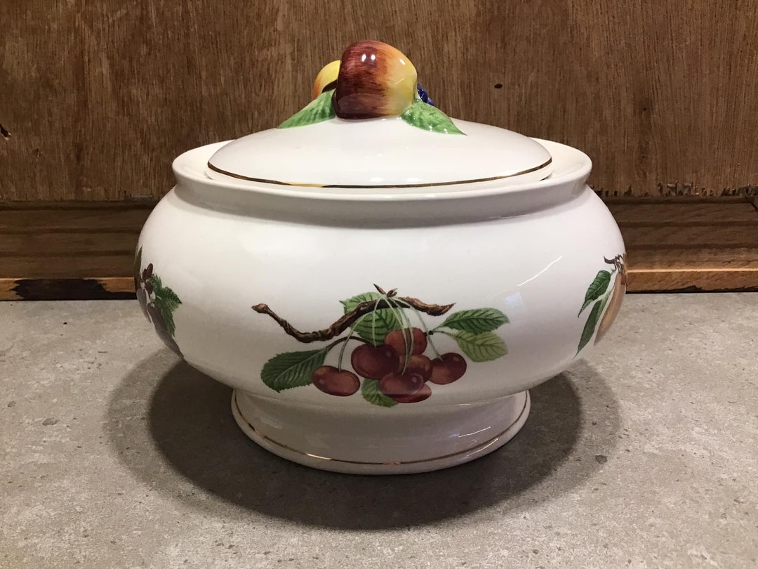 1980s Teleflora Gift Ceramic Fruit Covered Pedestal Bowl With Gold Trim ...