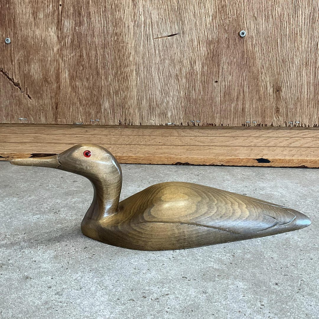 Vintage Canadian Folk Art Carved Loon Wooden Decor Signed by Hummel ...