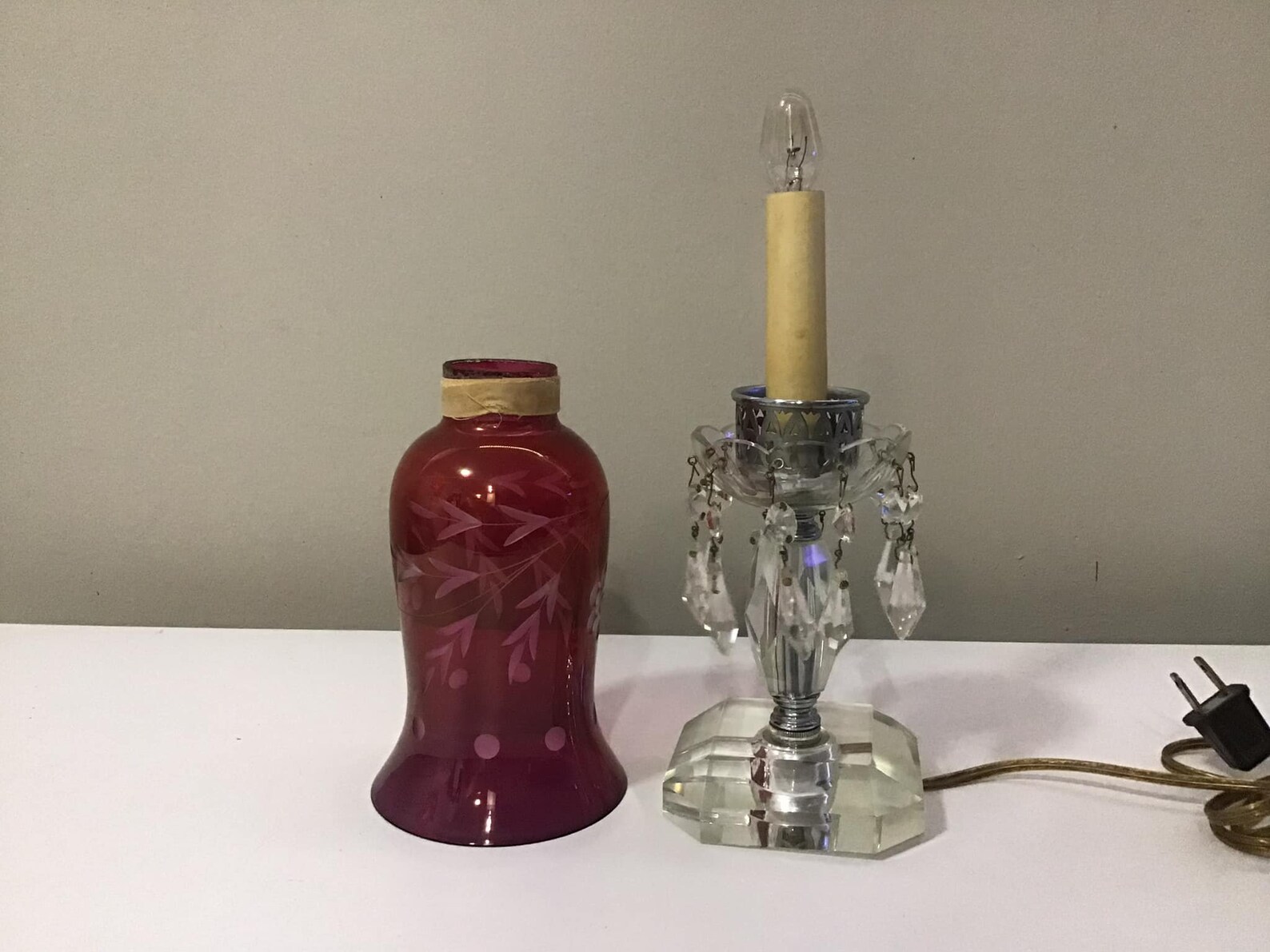 Vintage Luster Hurricane Lamp With Prisms Cranberry Glass - Etsy