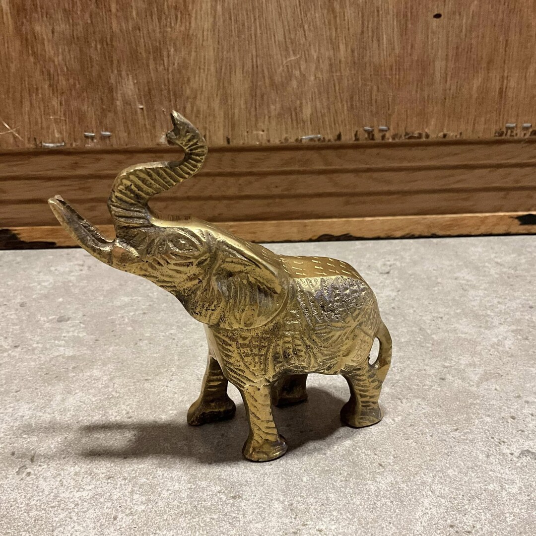 Vintage Brass Elephant Statue or Figurine Hollywood Regency Decor ...