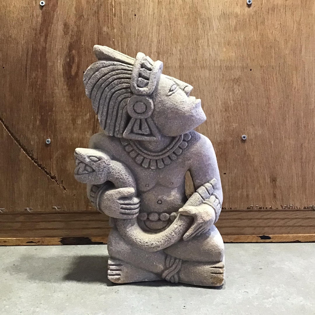 Mayan Carving Seated Thinking Man Indio Maya Native Figure Statue Stone ...