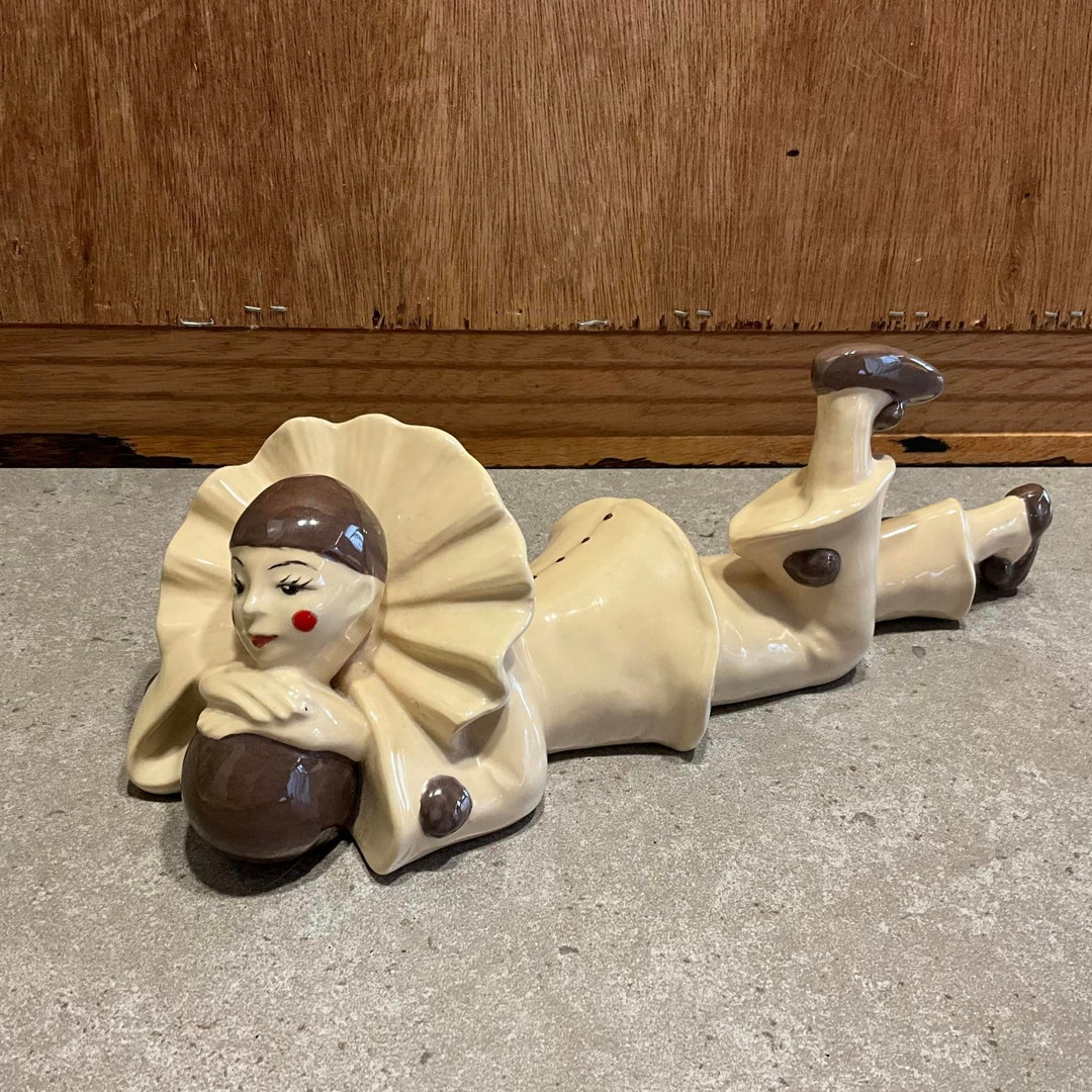 Vintage Pierrot Mime Statue Glazed Ceramic Clown Statuette Kitsch ...