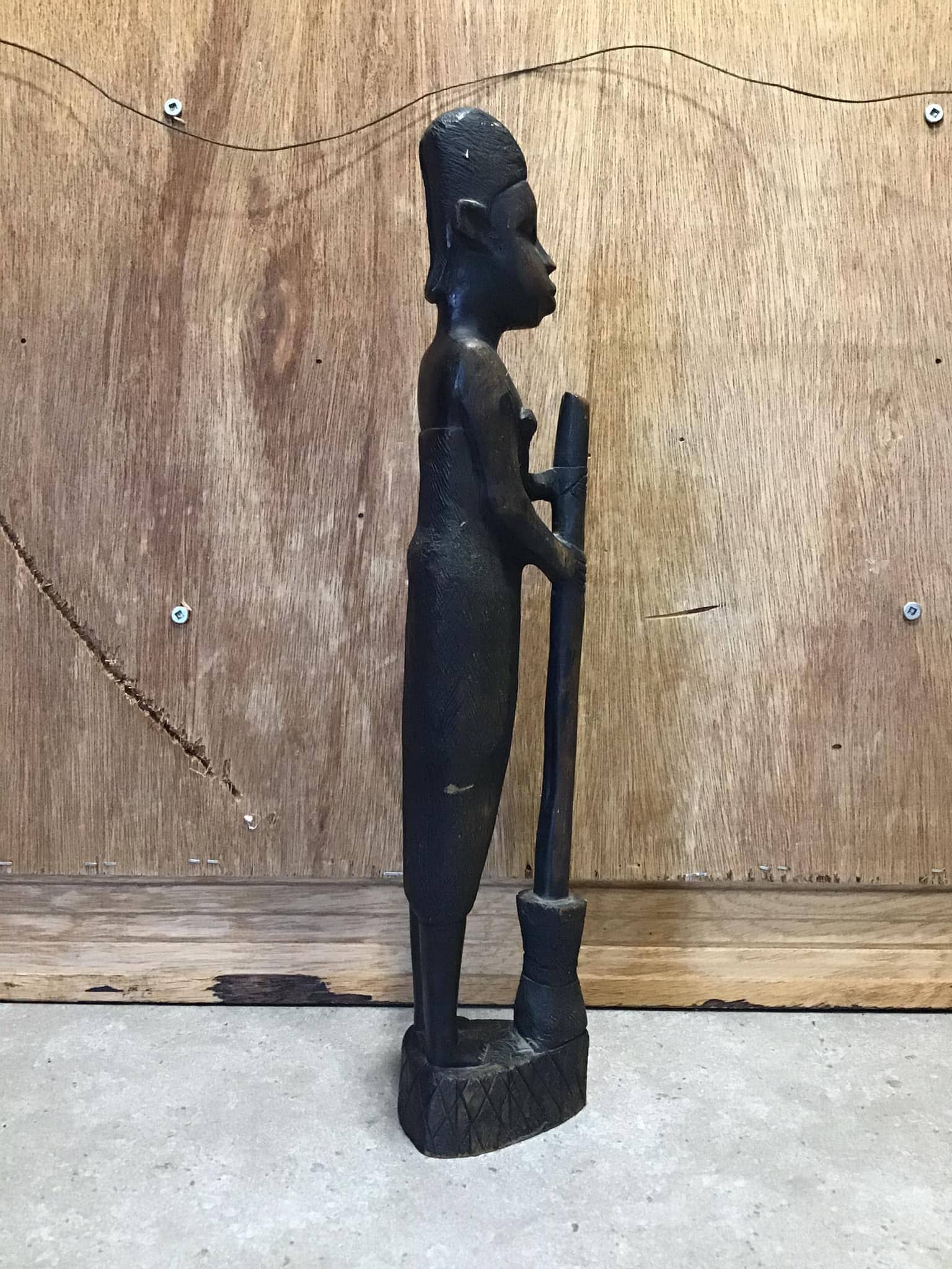 Vintage Wooden Tall Slim Female Figure With Mortar and Pestle, Hand ...
