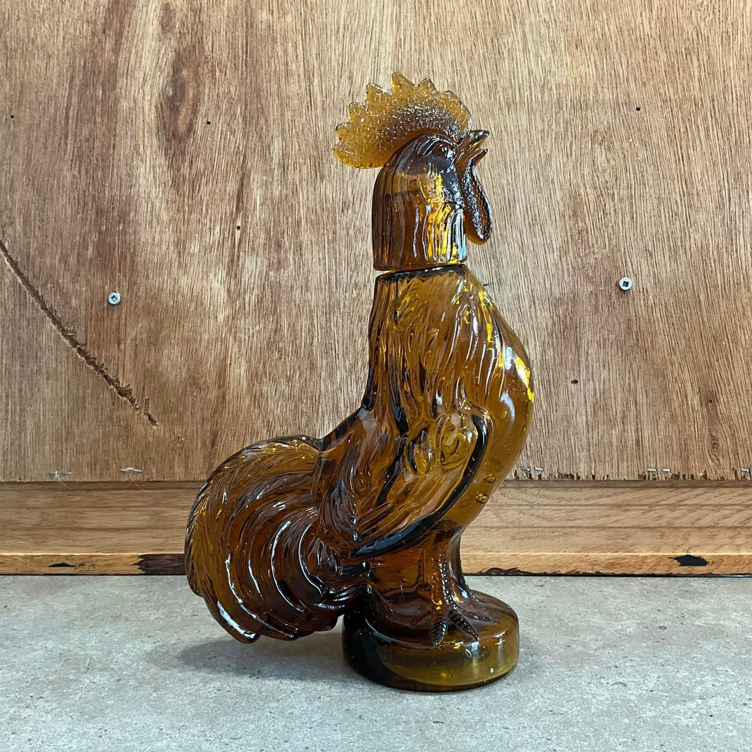 Amber Glass Rooster Decanter Bottle With Lid, Jeffrey Snyder, Vintage ...