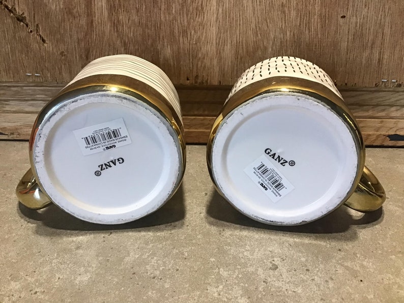 2 Ganz Woodstock Coffee Mugs White With Gold - Etsy