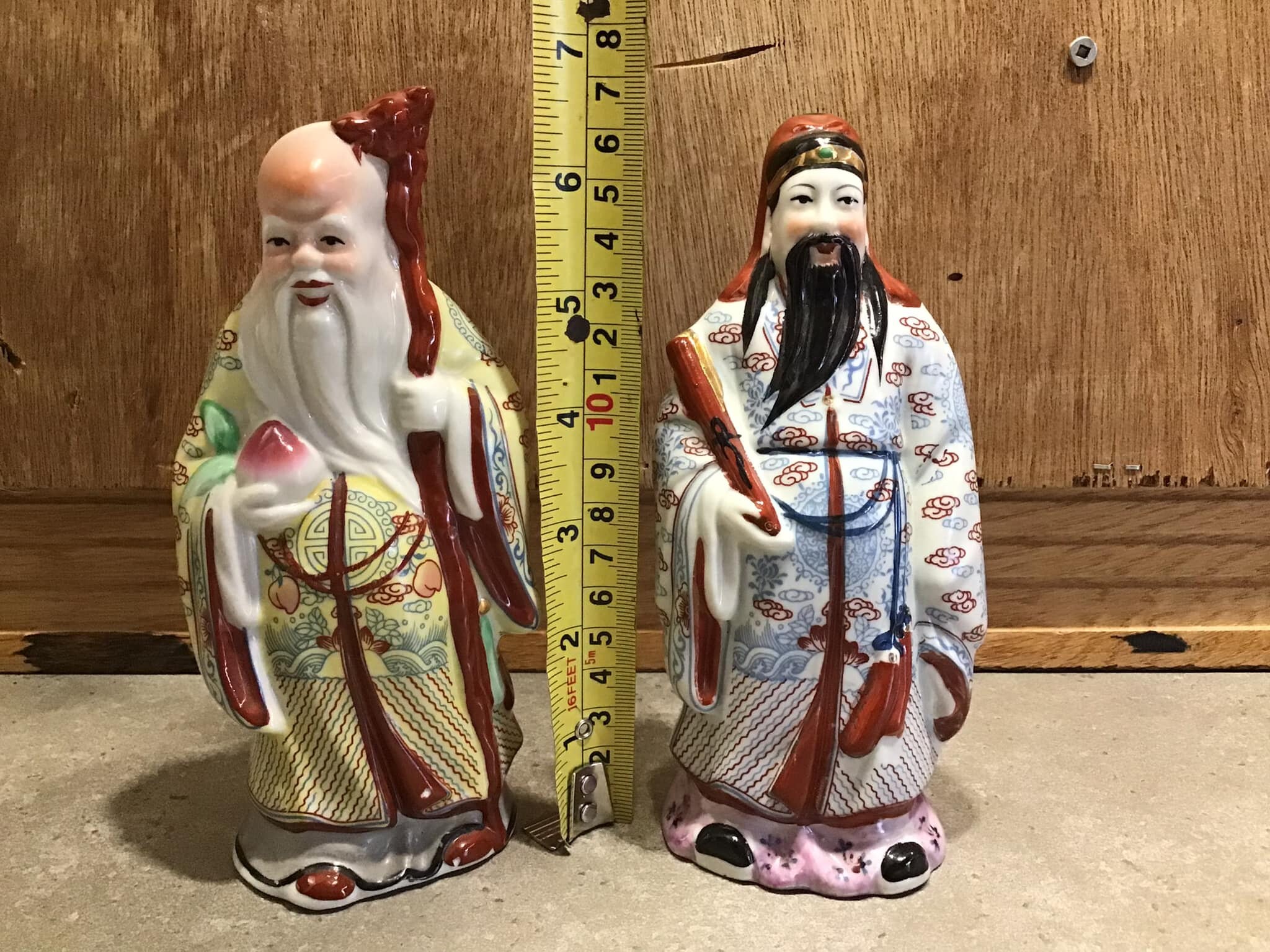 2 Chinese Deity Statues Immortal Figurines Hand Decorated Vintage ...