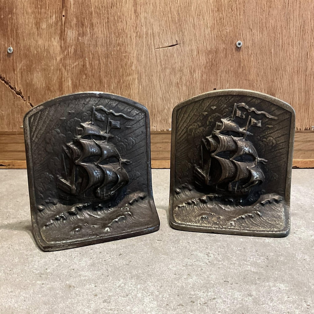 Old Vintage Metal ‘sailing Ship’ Waves Bookends, Nautical, Sea Styled ...