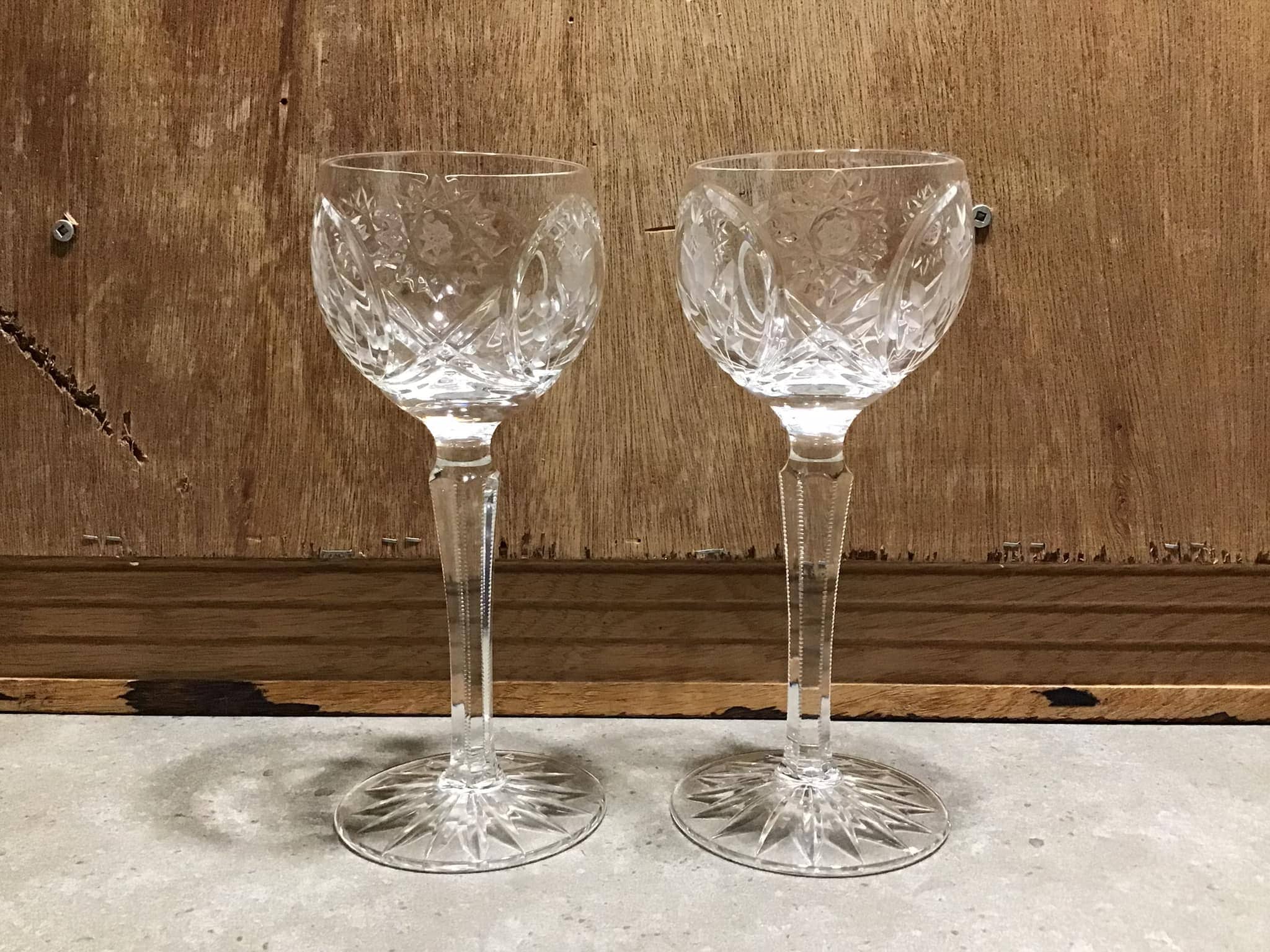 2 Crystal Hock Wine Glasses Country Rose Blown Glass Barware - Etsy