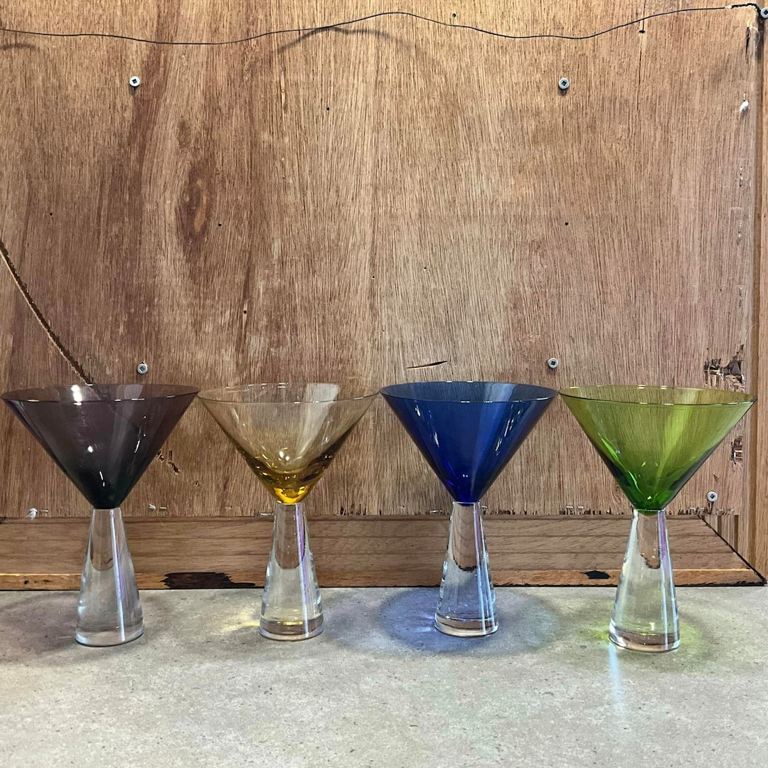 Vtg Multi Colored Martini Glasses or Cocktail Glasses in Varying ...