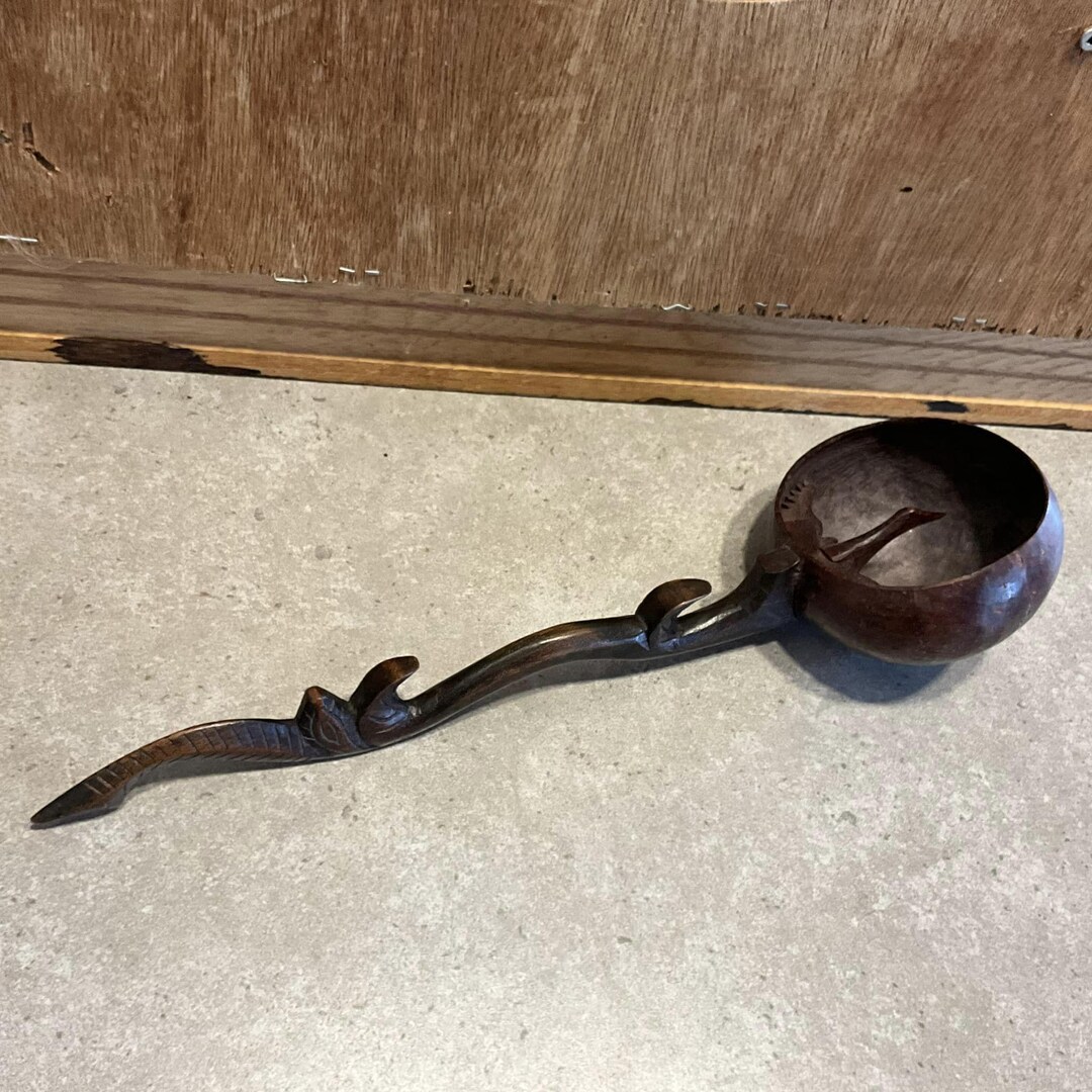 Vintage Coconut Shell Dipper With Wood Phoenix Handle - Etsy