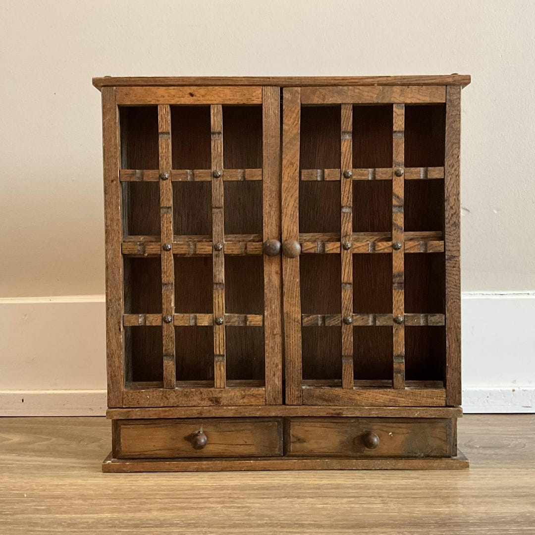 Vtg Wood Spice Cabinet Wall Mounted Wood W/ Drawers & Doors - Etsy