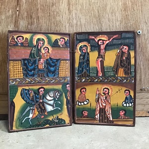 Antique Embroidered Wood, ETHIOPIAN Icon, Religious, Jesus, Triptych ...