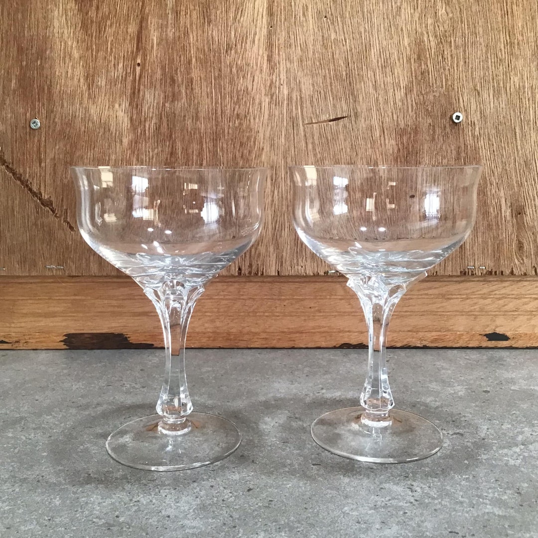 2 Crystal Cocktail Glasses Flower Stem - Etsy