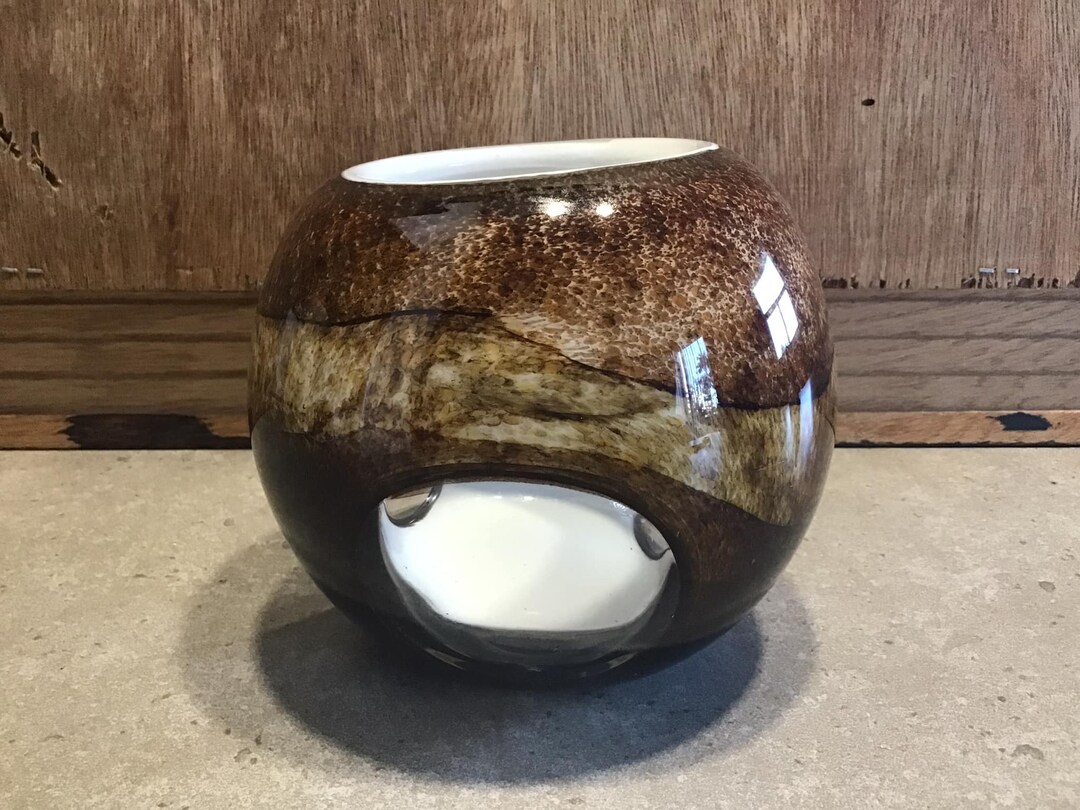 Murano Style ART DECO BOWL Encased Glass Vase Brown Spatter Pattern W ...