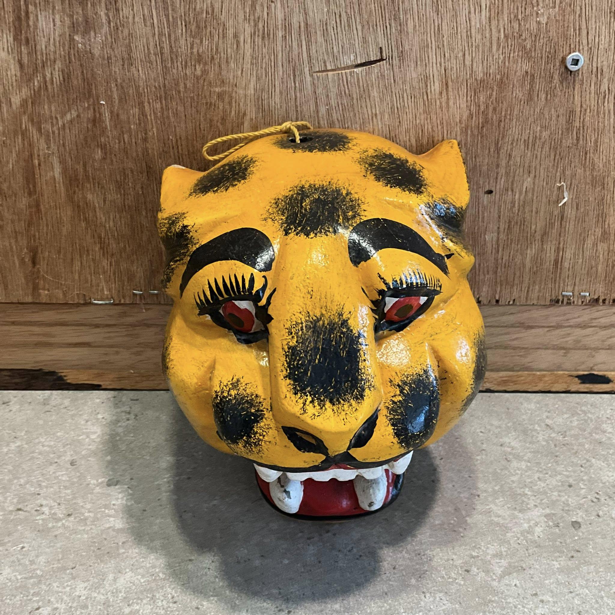 Mexican Folk Art Carved Wood Jaguar Leopard Wild Cat Head Face Mask ...
