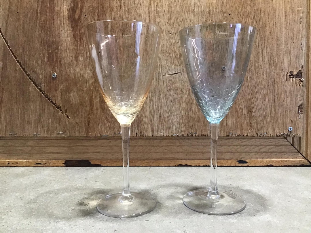 2 Wine Glasses by Pier 1 Crackle Glass Goblets Blue and Beige 9.2" - Etsy