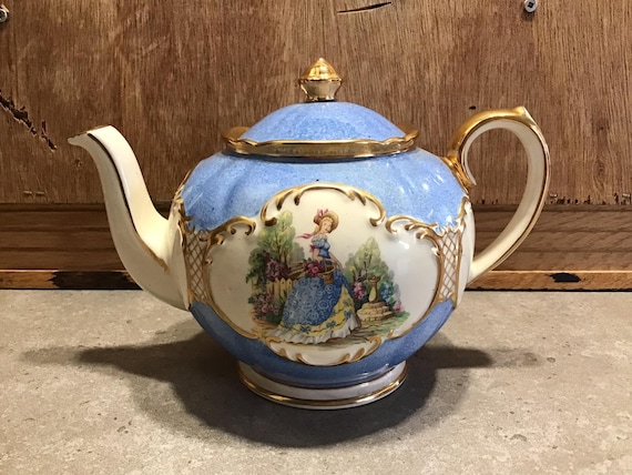 Very Rare Antique Sadler Globe Teapot Blue Crinoline Lady - Etsy