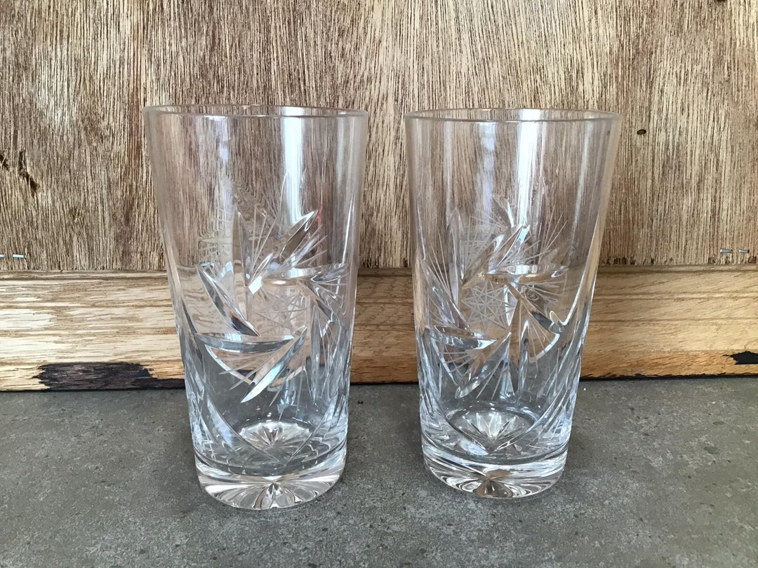 Vintage Lead Crystal Drinking Glasses: Crosshatch and Fans, Set of 2 - Etsy