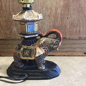 Vintage Elephant Table Lamp Wood Base Made in Japan Hand Painted - Etsy