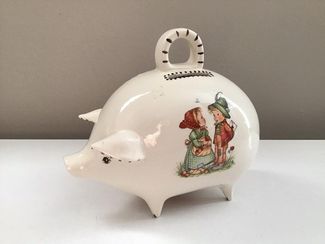 Vintage Piggy Bank Hand Painted Ivory Multi Ceramic - Etsy
