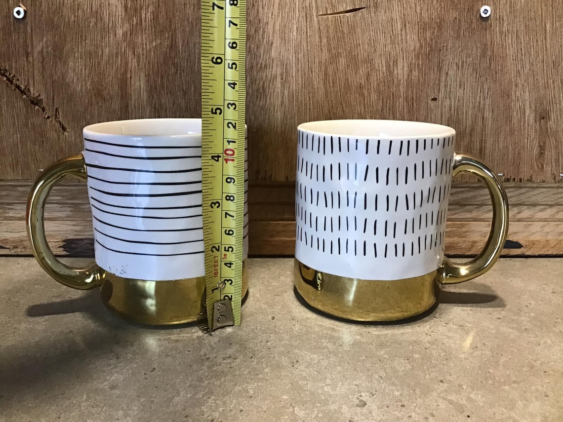 2 Ganz Woodstock Coffee Mugs White With Gold - Etsy