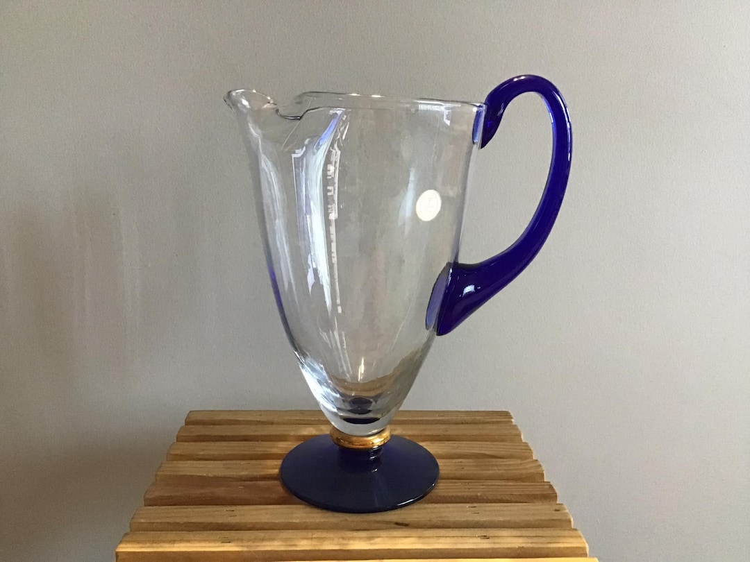 Vintage Romania Crystal Pitcher: Cobalt Blue Pedestal Base - Etsy