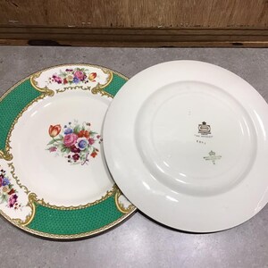 2 MYOTT STAFFORDSHIRE England China Green Dinner Plates "the Bouquet ...