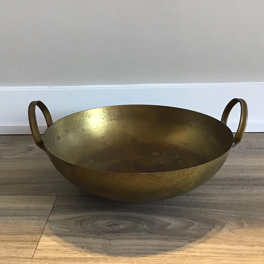 Vintage or Antique Brass Double Handle Wok, Cooking Pot Double Handle ...