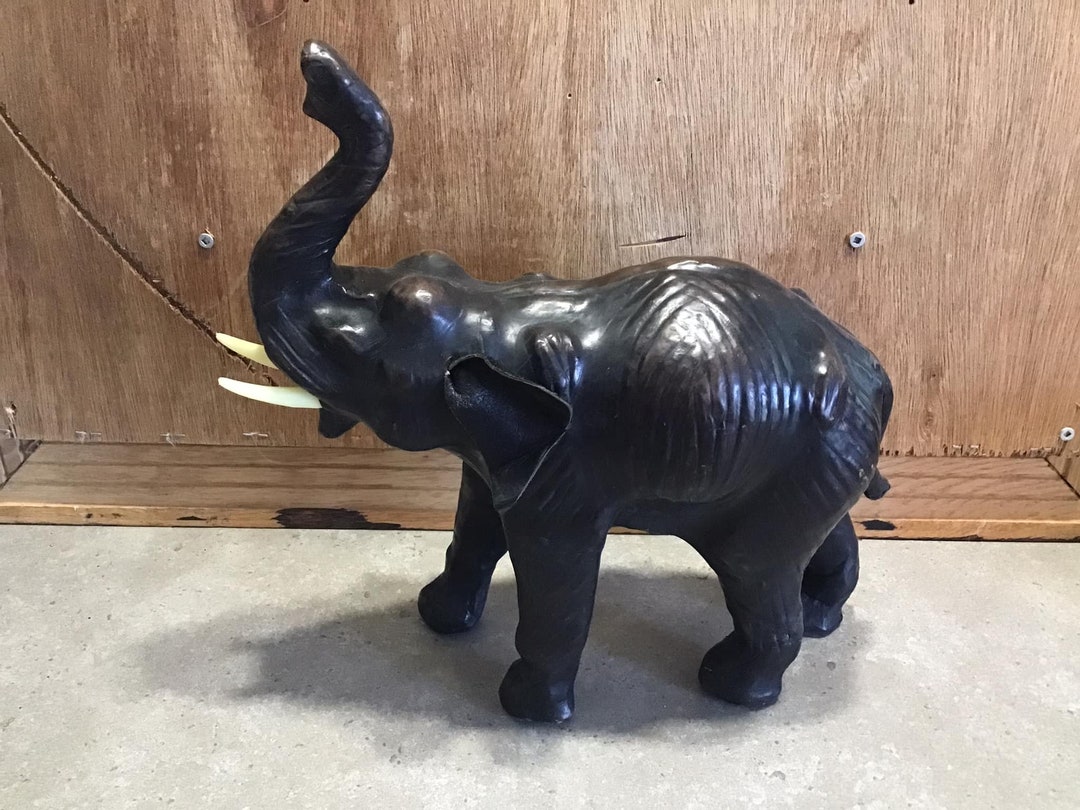 Vintage Genuine Leather Wrapped Elephant Figurine Sculpture 11.5” Tall ...