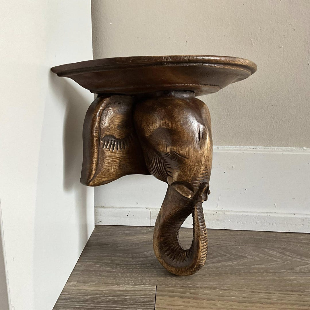 Vintage Carved Wood Elephant Shelf - Wall Hanging - Etsy