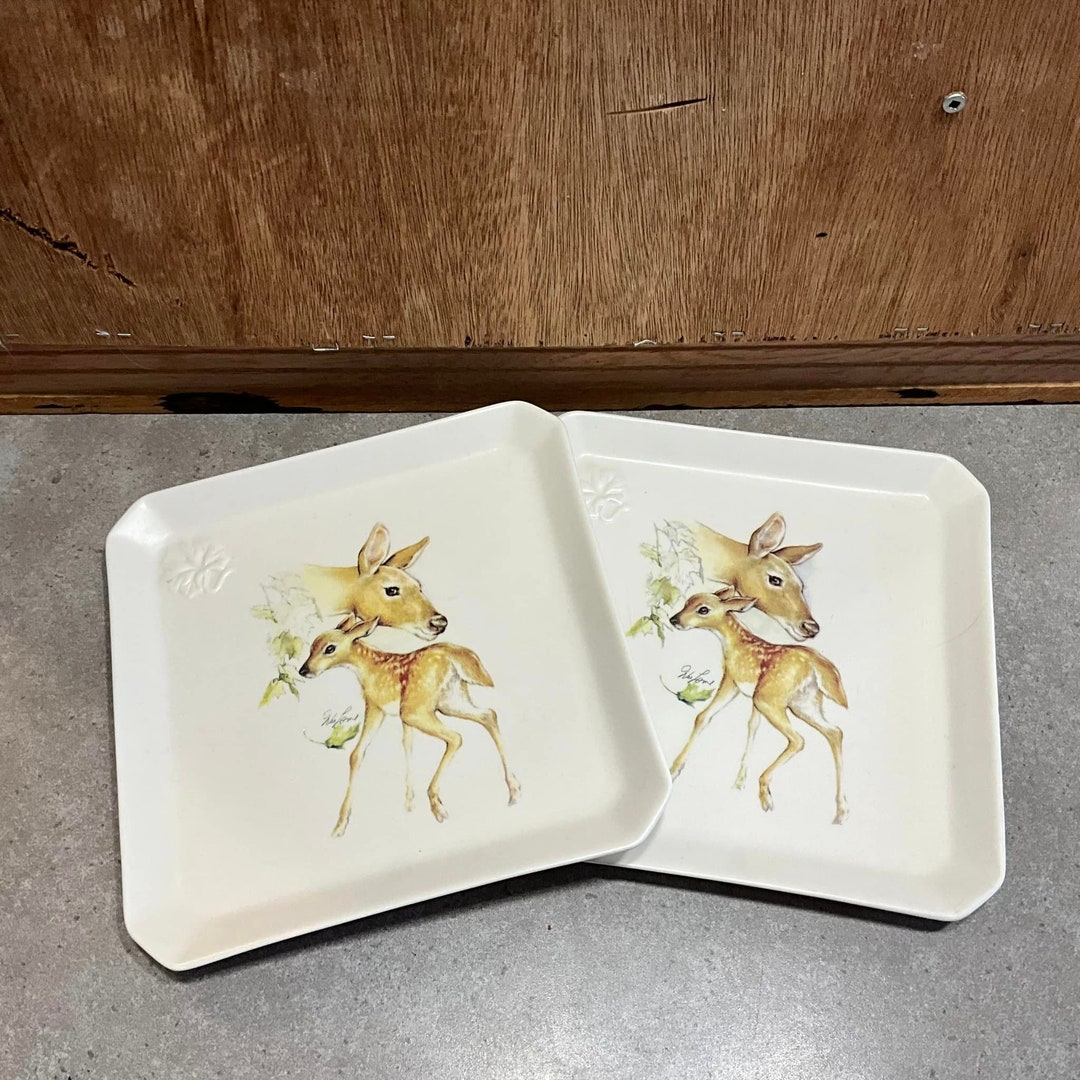 2 Square Plates With Deer, Tableware, Wildlife, Animal, Vintage - Etsy