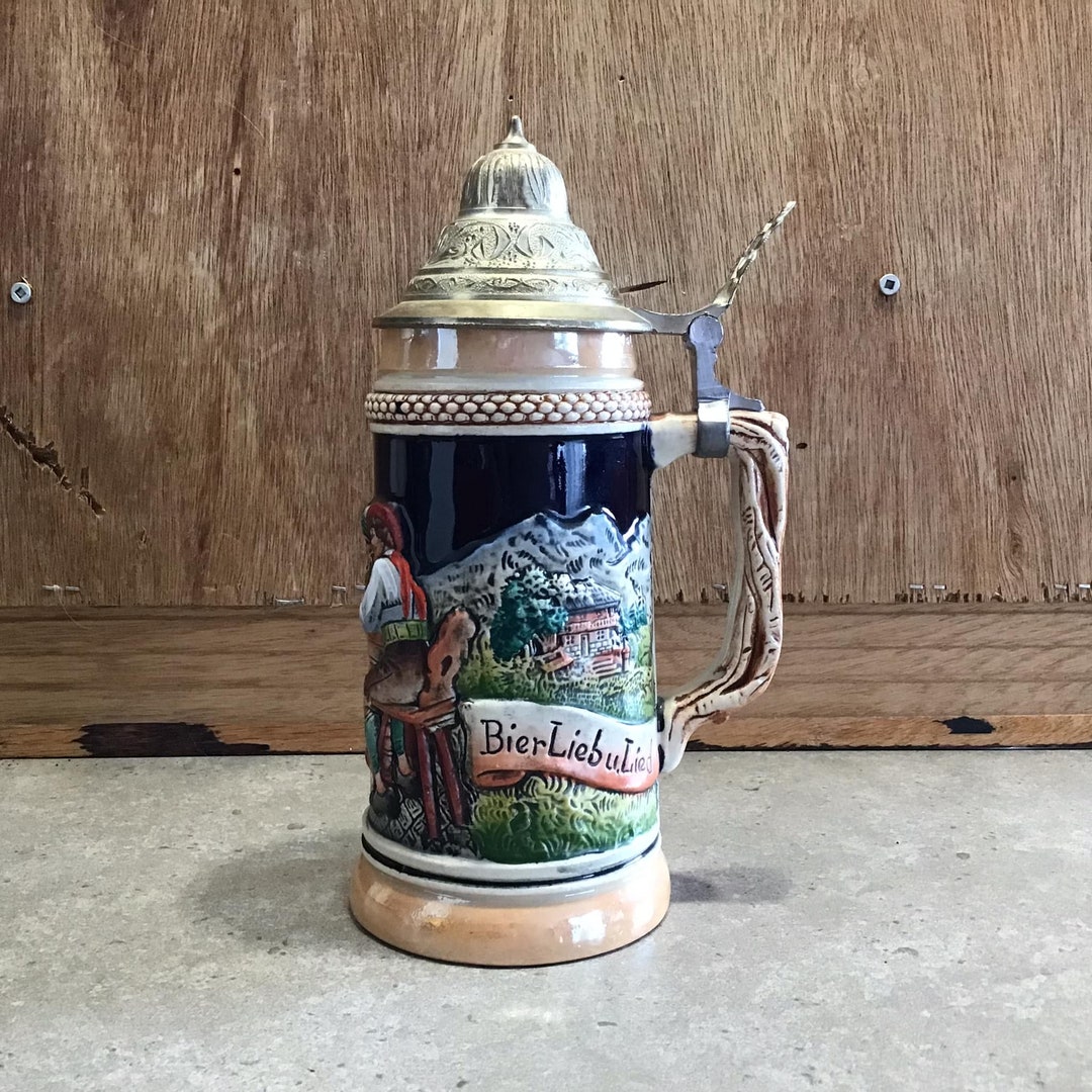 Vintage Germany Beer Mug With Lid, Covered Cup Decorative Barware ...