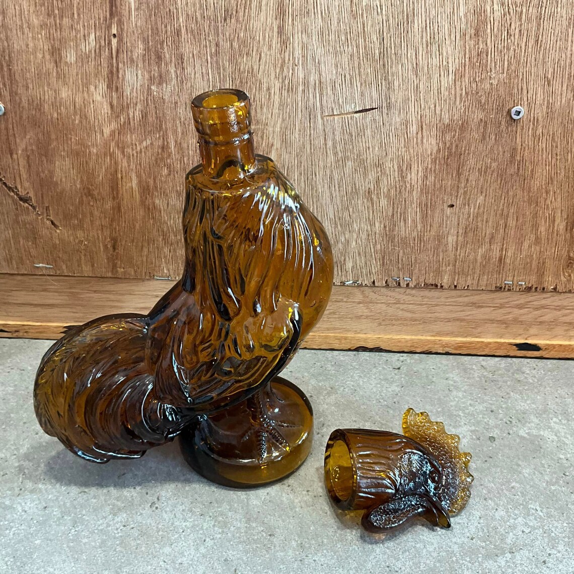 Amber Glass Rooster Decanter Bottle With Lid, Jeffrey Snyder, Vintage ...