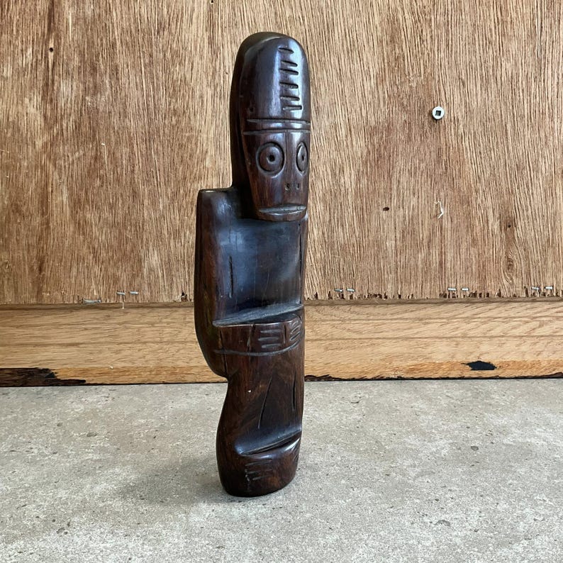 Vintage Taino Caribbean God Wood Carving, Rustic Indigenous Figure Art ...