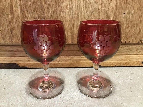 Vintage Etched Ruby Glasses Vintage Bohemian Ruby To Clear Etched