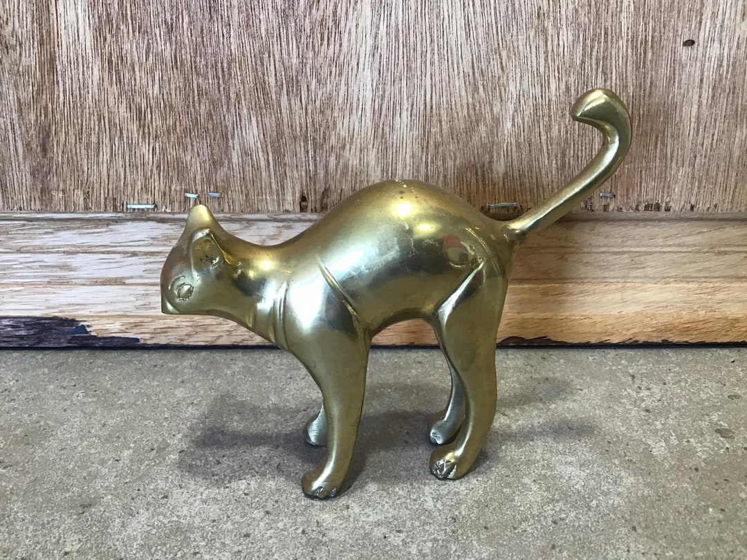Vintage Brass Cat, Brass Cat Figure, Brass Cat Statue, Mid Century ...