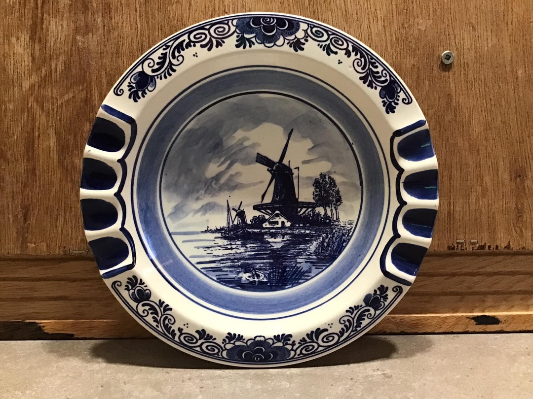 Vintage Blue Delft Ashtray or Wall Plate: Hand-painted Windmill, Made ...