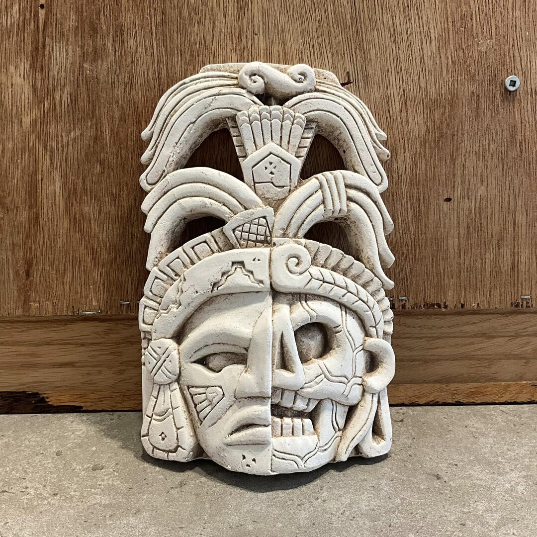 Mexico Aztec 2 Faces of Man Clay Mask 3D Vintage Wall Mayan Pottery Art ...