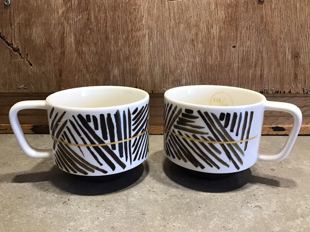 2 Starbucks Artisan White Brown Ceramic Coffee Mugs 12oz Cup - Etsy