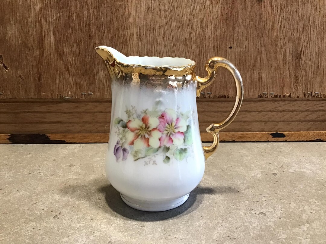 Dresden, Germany, Milk Jug, Floral, Gold Trim Pitcher - Etsy