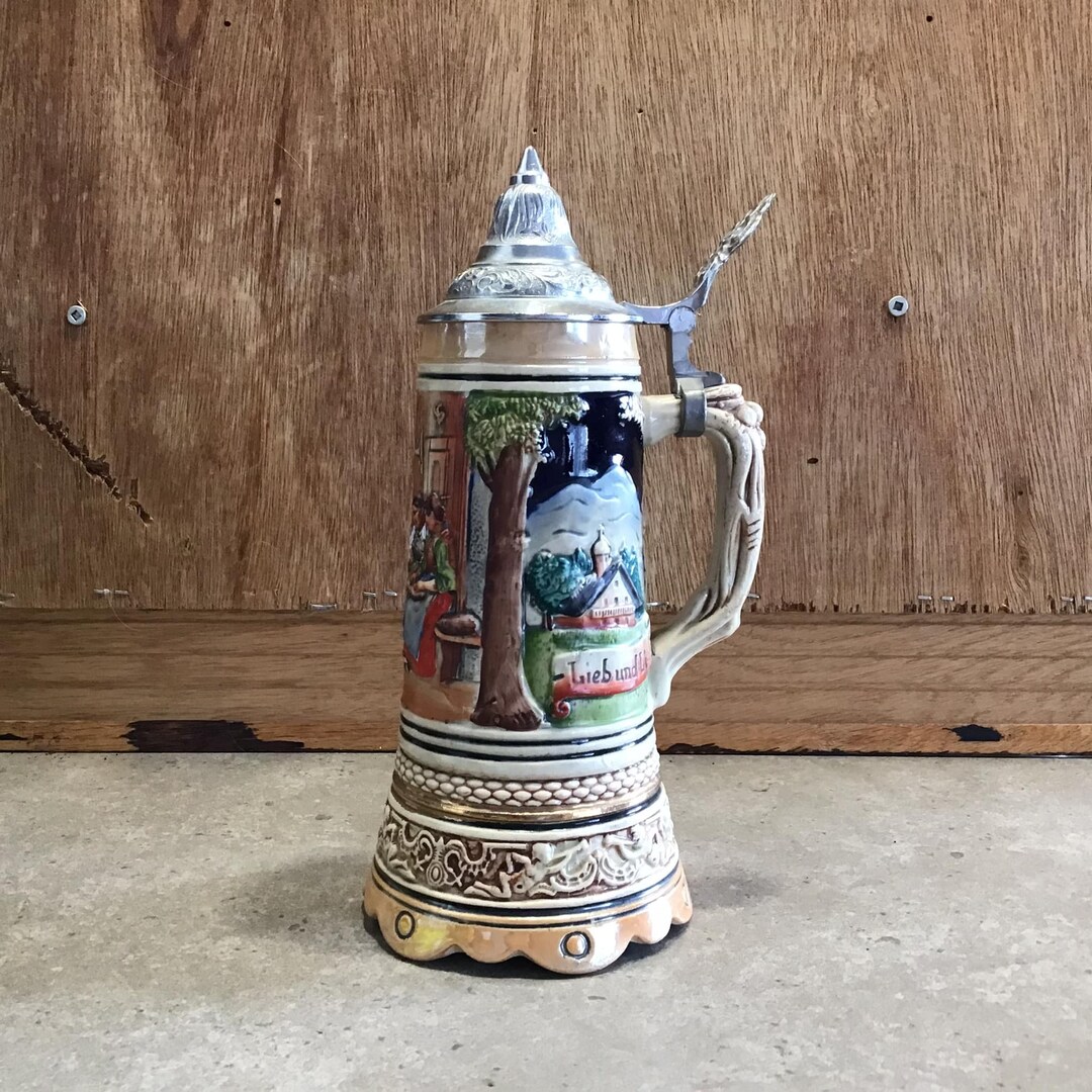 Vintage Germany Beer Mug With Lid, Covered Cup Decorative Barware ...
