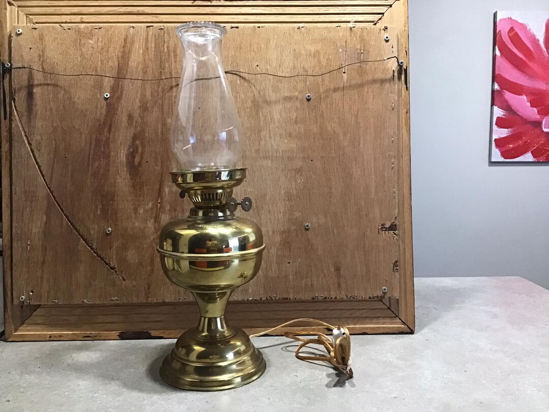 Vintage Brass Oil Lamp Style Electric Table Lamp - Etsy