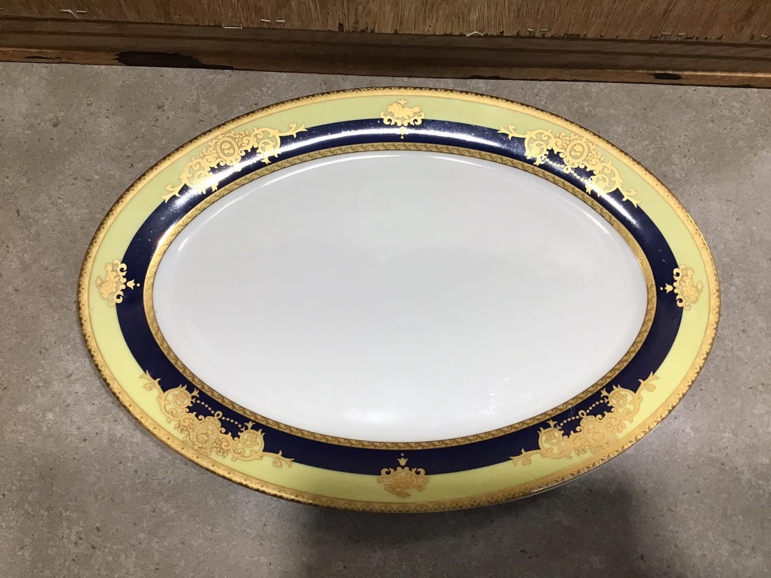 PEGASUS Fine Porcelain Platter With Yellow, Blue Band, Gold Flowers ...