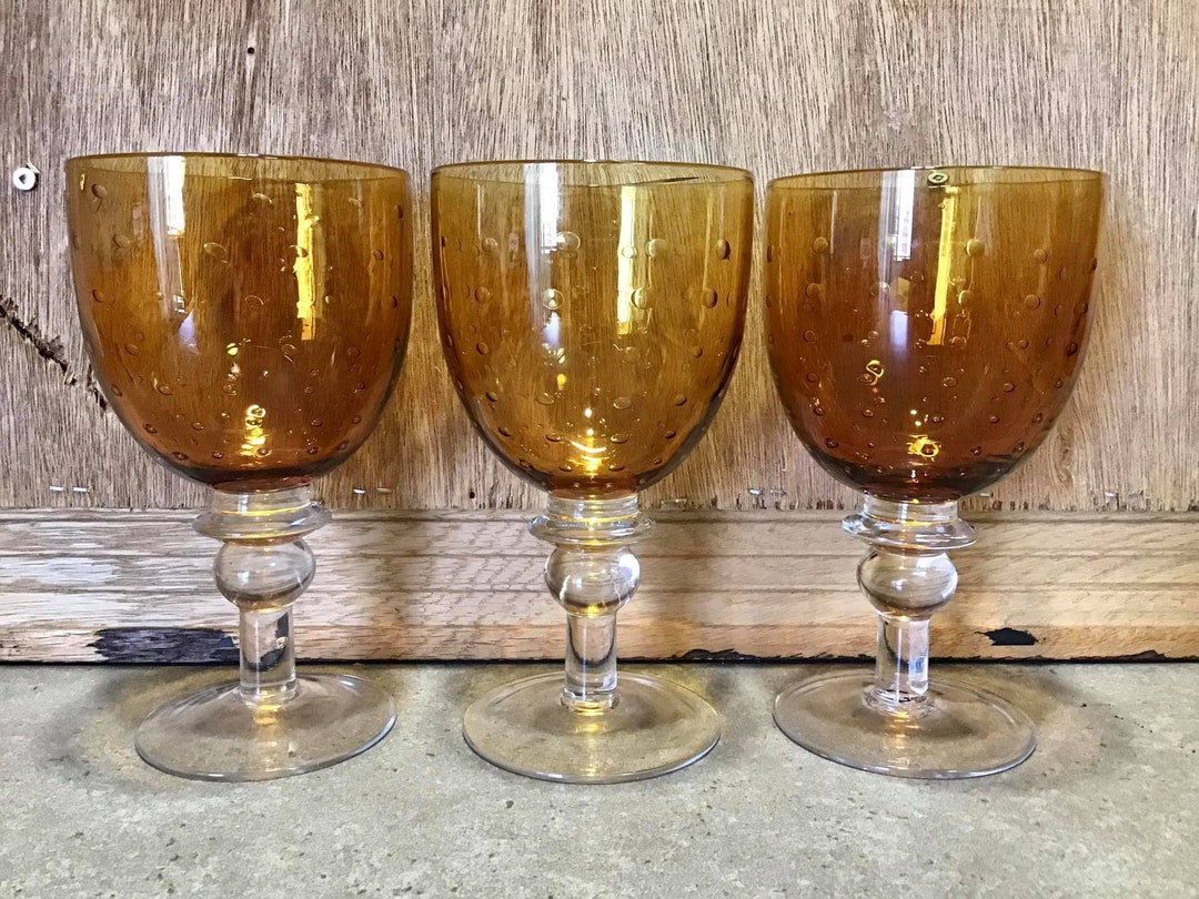 3 Amber Water Goblets - Etsy