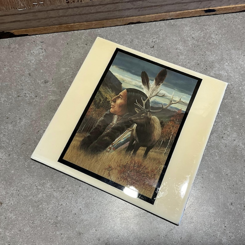 Wall Tile Bull Elk Indian Chief Prayer Picture Julie Kramer Cole Wall ...