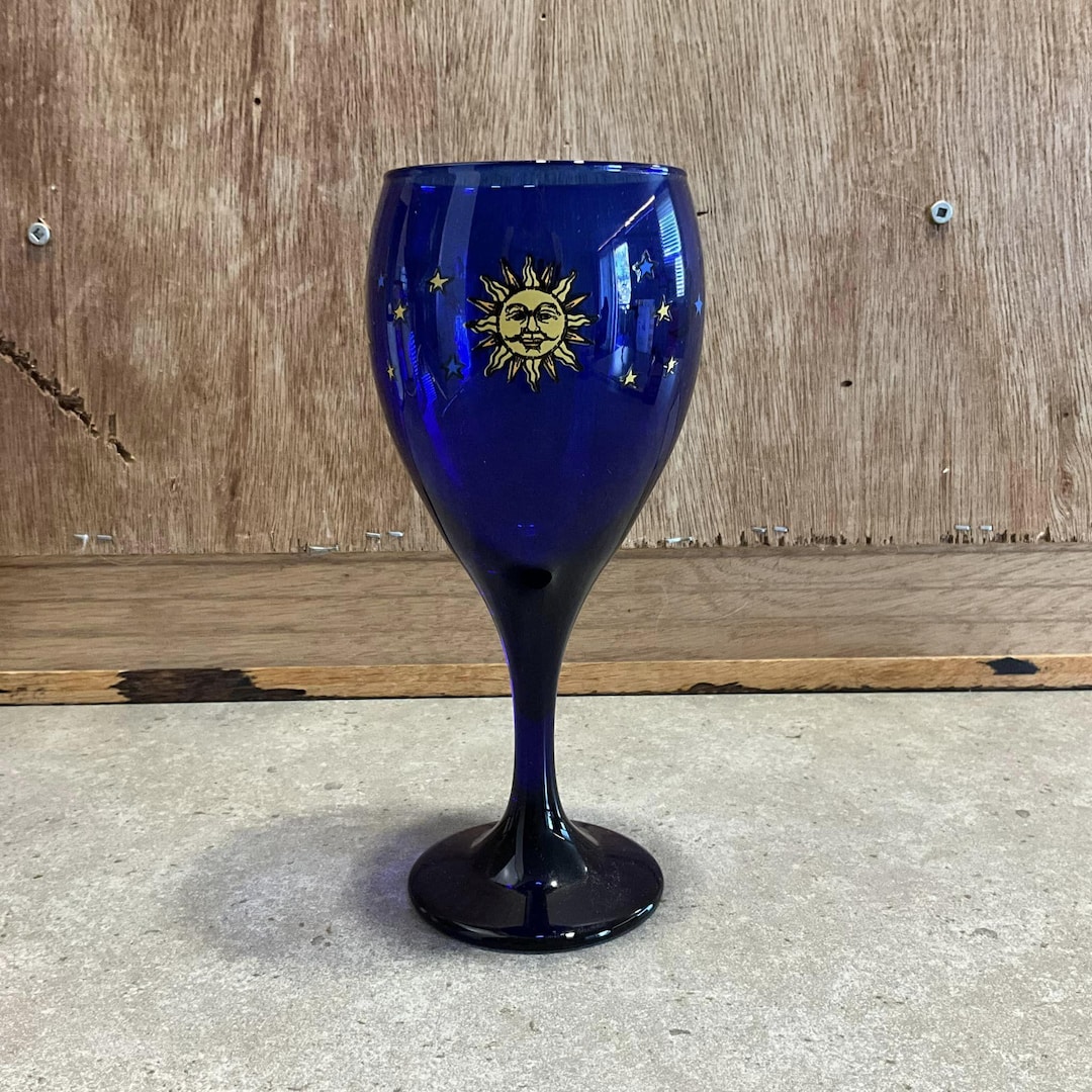 Libbey Cobalt Blue Celestial Wine Goblet: Sun & Moon, Made in USA - Etsy